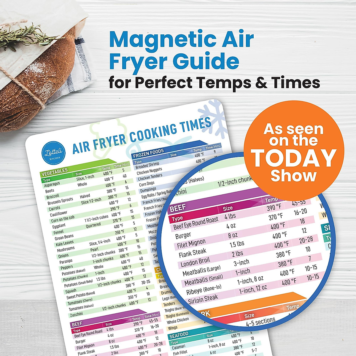 Air Fryer Magnetic Cheat Sheet Set - Air Fryer Accessories Cookbook - Easy to Use AirFryer Time Chart Set As Seen on the Today Show - Strong Magnet Quick Reference Cooking Guide for Frying (White)