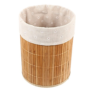 Levemolo 1pc Bamboo Trash Can Round Trash Can Collapsible Garbage Can Garbage Cans Woven Rubbish Container Clothes Storage Organzier Waste Bins Laundry Basket Sundries Bucket Clothing