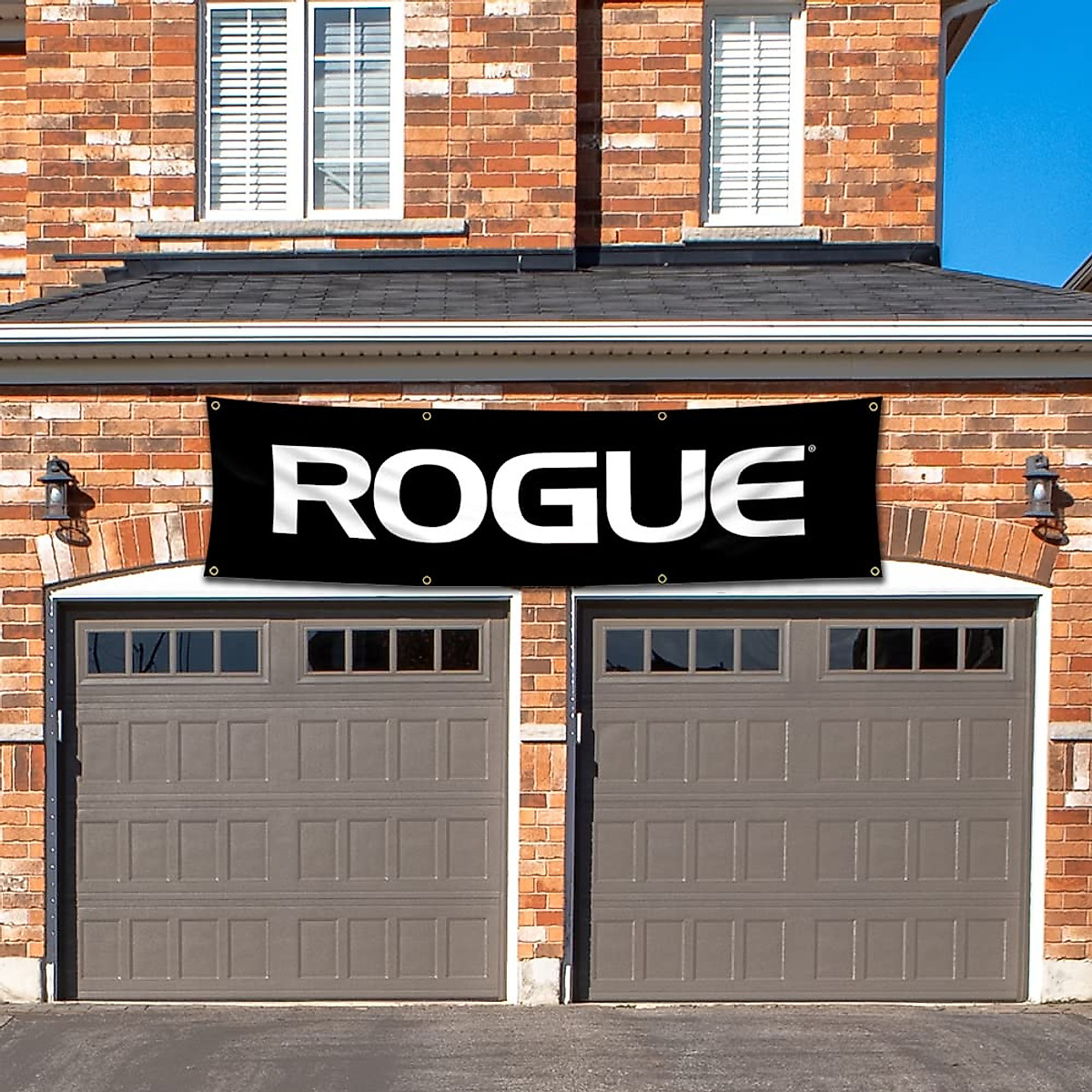 Felizer Fitness Gym Banner in Black Flag (2x8ft, Anti-fade Poly?150D) Double Stitched Tapestry with Two Brass Grommets For Garage/Man Cave/Dorm/Room