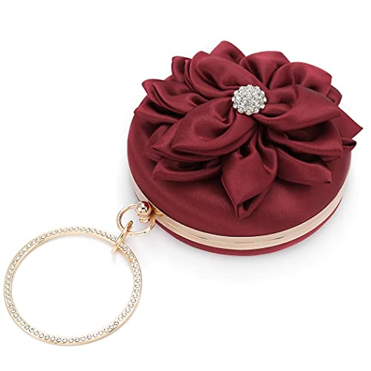 Barode Women Evening Bag Satin Flower Clutch Purse Wedding Party Prom Handbag (Red)