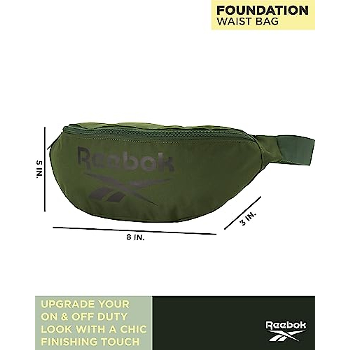 Reebok Fanny Pack - Foundation Lightweight Waist Belt Bag - Crossbody Bag for Gym, Running, Hiking, Festivals, Sports, Varsity Green