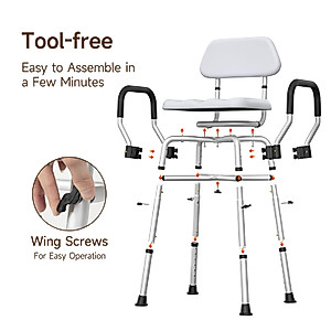 WAYES Padded Shower Chair with Arms and Back - Bariatric Shower Chair, Up to 500 Lbs, Heavy-Duty, Adjustable