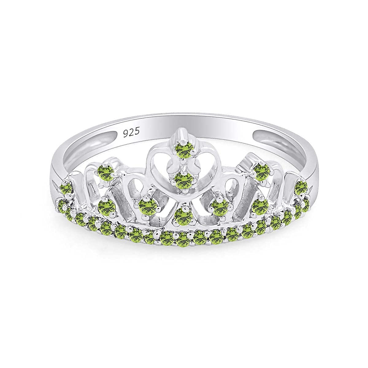 AFFY Round Cut Simulated Peridot Princess Crown Ring in 14k White Gold Over Sterling Silver