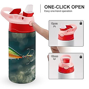 Stainless Steel Water Bottles Fishing Lure Style Travel Water Cups with Handle And Silicone Straw Drinking Cup with Leak Proof Lid Thermo Travel Mug for Women Men