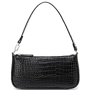 Retro Classic Crocodile Pattern Clutch Shoulder Tote HandBag with Zipper Closure Small Purse for Women (Black)