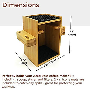 HEXNUB – Compact Bamboo Organizer for AeroPress, Caddy Station Holds AeroPress Coffee Maker, Filters, Cups, Pour Over Accessories With Silicone Dripper Mat, Increased Space Saving (Black)