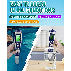 5 in 1 TDS Meter PH Tester, 0.01 High Accuracy Digital PH Meter for Water, PH/TDS/EC/Salt/Temp Tester, PPM Meter Water Tester for Drinking Water, Hydroponics, Plants, Aquarium and Pool