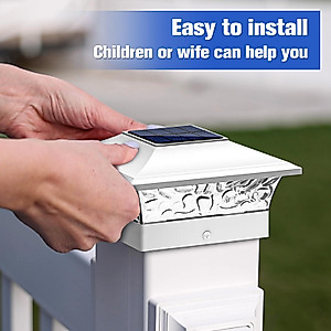 VOLISUN Solar Post Cap Lights Outdoor 4x4/6x6 Wooden/Vinyl Fence Post Cap Lights Solar Deck Post Lights Patio Garden,Warm White 2 Lighting Modes Waterproof, ABS Shell Lens Pearl White(12Pack)