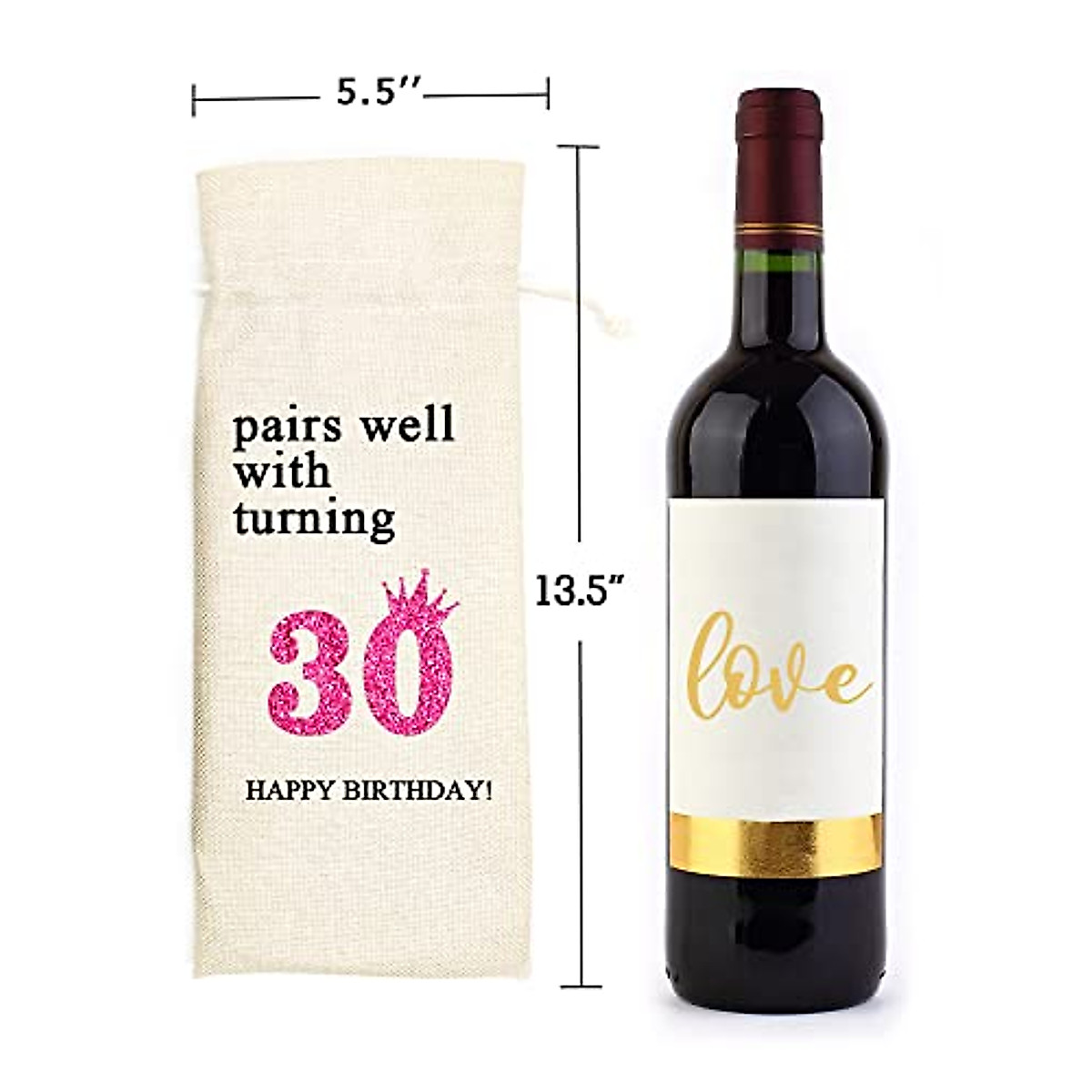 30th Birthday Wine Bag, Presents for 30st Birthday girl, 30 Years Old Gift Idea Wine Bag for Her Girl Friend, Sister, Birthday Party Decorations - Cotton linen drawstring wine bags