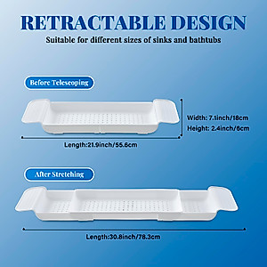 HOMEE Expandable Bathtub Caddy Tray, Plastic Drain Bath Tub Tray Table, Bath Caddy Tray for Bathtub, Adjustable Bath Shelf Tub Board Organizer Trays for Bathroom and Kitchen(White)