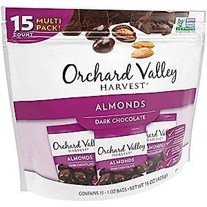 Orchard Valley Harvest Dark Chocolate Almonds, 1 Ounce Bags (Pack of 15), Gluten Free, Non-GMO, No Artificial Ingredients
