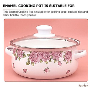 CALLARON 1 Set Enamel Stockpot with Lid Vintage Floral Enamel on Steel Cooking Pot Enamelware Stew Nonstick Soup Pot Stove Cookware for Home Kitchen Restaurant Pink 1.5L