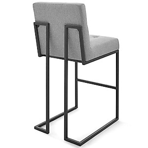 Modway Privy Stainless Steel Upholstered Fabric Bar Stool Set of 2, Black Light Gray