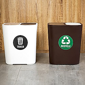 M METERXITY 6 Pack Recycle Sticker - Home Trash Can Labels, Strong Adhesion & Smooth Surface, Apply to Kitchen/Garden Trash Bin (5 Inch, White on Green)