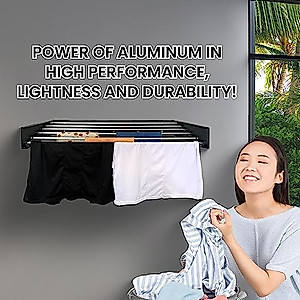 LEBENSART Laundry Drying Rack, Stainless Steel Collapsible Wall Mounted Space Saving Clothes Drying Rack, Indoor and Outdoor Foldable Drying Rack, 60lbs-20 Ft Drying Capacity, 40" (Anthracite Gray)