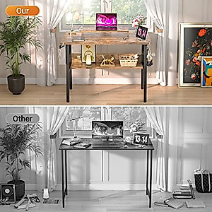 Computer Desk, Desk with Monitor Stand Shelf, 40 Inch Laptop Table with Bookshelves, Study Writing Desk with Storage Bag and Hooks, Small Desk for Small Space, Home, Office, Rustic Brown