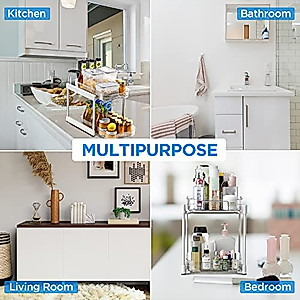 Wahopy Pull-Out Under Cabinet Organizer, Sliding Under Sink Organizer, Bathroom Kitchen 2-Tier Storage, Plastic Drawer & Aluminum Pole, Anti-Rust