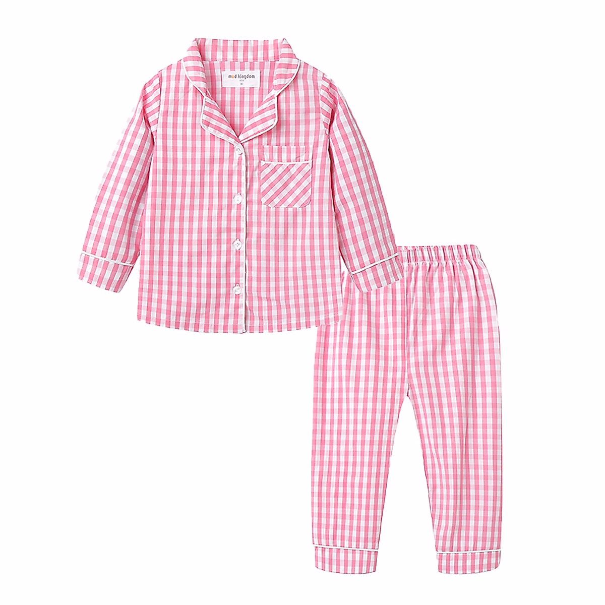 Mud Kingdom Baby Pajamas for Girls Boys Kids Clothes Sets Button Down Lattice 100% Cotton Sleepwear Pink 2T