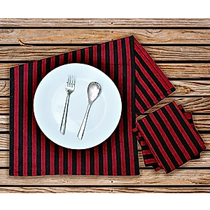 6 Pack Red Cotton Dish Towels - 16 X 27 Inch - Kitchen Towel Linen - Classic Farmhouse Dish Towels - Cotton Tea Towels - Black Striped Dish Towels - Striped Cotton Towels, Reusable, Red & Black
