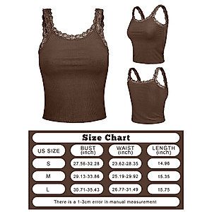 Sintege 3 Pcs Women's Lace Patchwork Tank Top Lace Camisole Tank Sleeveless Cami Crop Lacework Trim Y2k Tops(Small,Black, White, Coffee)
