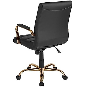 Pemberly Row Mid Back Leather Office Swivel Chair in Black and Gold