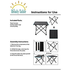 Ready Table Small Lightweight Portable Outdoor Folding Table w/Aluminum Hard Top. Useful for Beaches, Boating, Camping & More. 16x11 Portable Table w/Bag Makes for Easy Travel & Quick Setup.