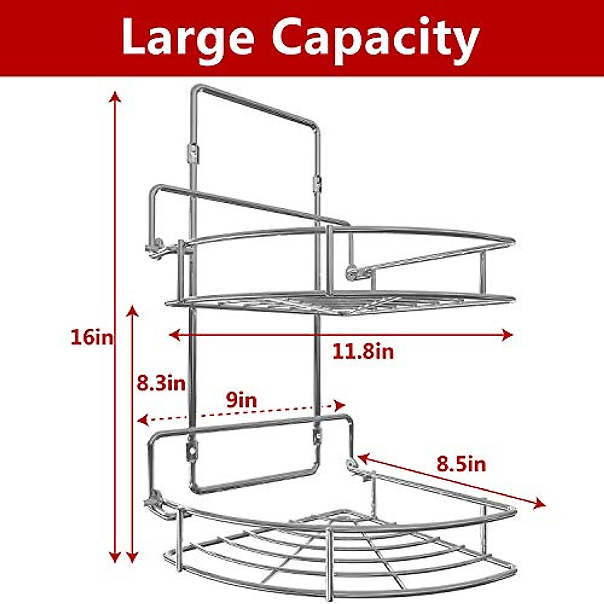 Vdomus Strong Shower Caddy 2 Tier Bathroom Corner Shelf Organizer Polished Chrome - No Drilling Needed Shower Shelves Wall Mounted for Bathroom shower Accessories Shower Stand