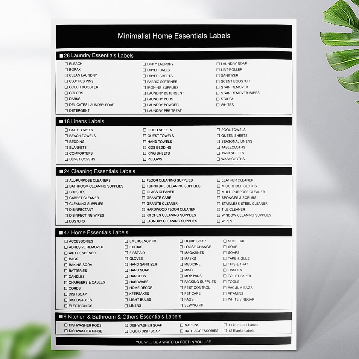 Gbuxska 144PCS Laundry Room Labels, Minimalist Water Resistant Stickers,Water/Oil Resistant Stickers for Laundry Room, Jars, Bathroom and The Beauty Organization