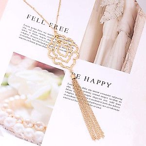 MOLOCH Long Necklaces For Woman Minimalist Geometric Circle Pendant Necklaces Bohemia Tassel Fringe Necklace Set Statement Pendant (gold)