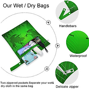 visesunny Frog Shadow Banana Leaf Tropical 2Pcs Wet Bag with Zippered Pockets Reusable Roomy Diaper Bag for Travel,Beach,Pool,Daycare,Stroller,Diapers,Dirty Gym Clothes, Wet Swimsuits, Toiletries