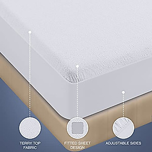 Utopia Bedding Premium Waterproof Terry Mattress Protector Queen 200 GSM, Mattress Cover, Breathable, Fitted Style with Stretchable Pockets (White)