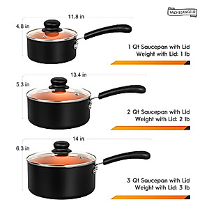 MICHELANGELO Nonstick Sauce Pan With Lid, 1QT&2QT&3QT Ceramic Saucepan, Copper Saucepans,PFAS-FREE Pot Set,Small Pots For Cooking,Multipurpose Cooking Pots Set For Home Kitchen,Dishwasher Safe