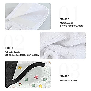 KOCOART Cute Black Cat Kitchen Towels Spring Summer Flower Bathroom Hand Towel Hanging Tie Towel with Loop 2PCS Soft Absorbent Dish Cloth Fingertip Towel for Oven Stove Handle Tabletop