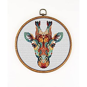 Mandala Giraffe CS206 - Counted Cross Stitch KIT#2. Set of Threads, Needles, AIDA Fabric, Needle Threader, Embroidery Clippers and Printed Color Pattern Inside.