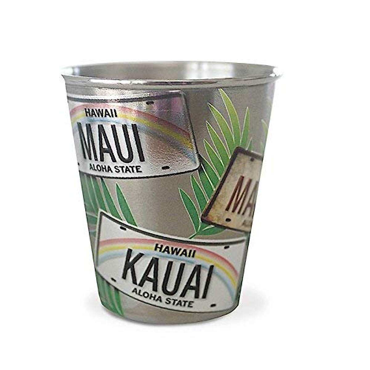 Hawaii Stainless Steel Shot Glass License Plate Palms