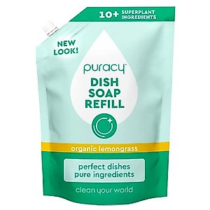 Puracy Natural Dish Soap Refill, Skin-Softening Plant-Based Liquid Dishwashing Detergent Soap, Clean-Rinsing Water-Sheeting Formula, (Organic Lemongrass 48 Oz)