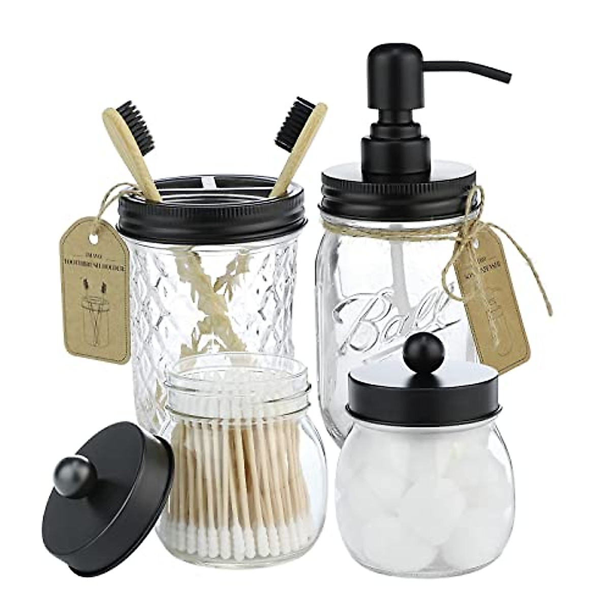 IMAVO Bathroom Accessories Set 6-Piece & Mason Jar Bathroom Accessories Set 4-Piece,Bathroom Accessory Set Complete,Farmhouse Decor Bathroom Set