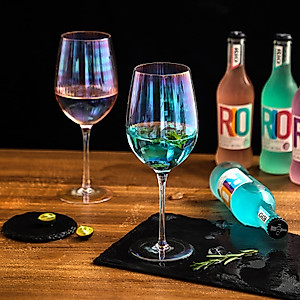 G Iridescent Wine Glass set of 2, 19 oz Pretty Cute Cool Rainbow Colorful Halloween Glassware Stemmed Holographic Shimmering Pearl Tinted Luster Red White Burgundy Southern Mixology Bar Glasses