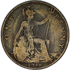 1918 UK UK George V Great Britain British Bronze Penny KM# 810 Penny FAIR
