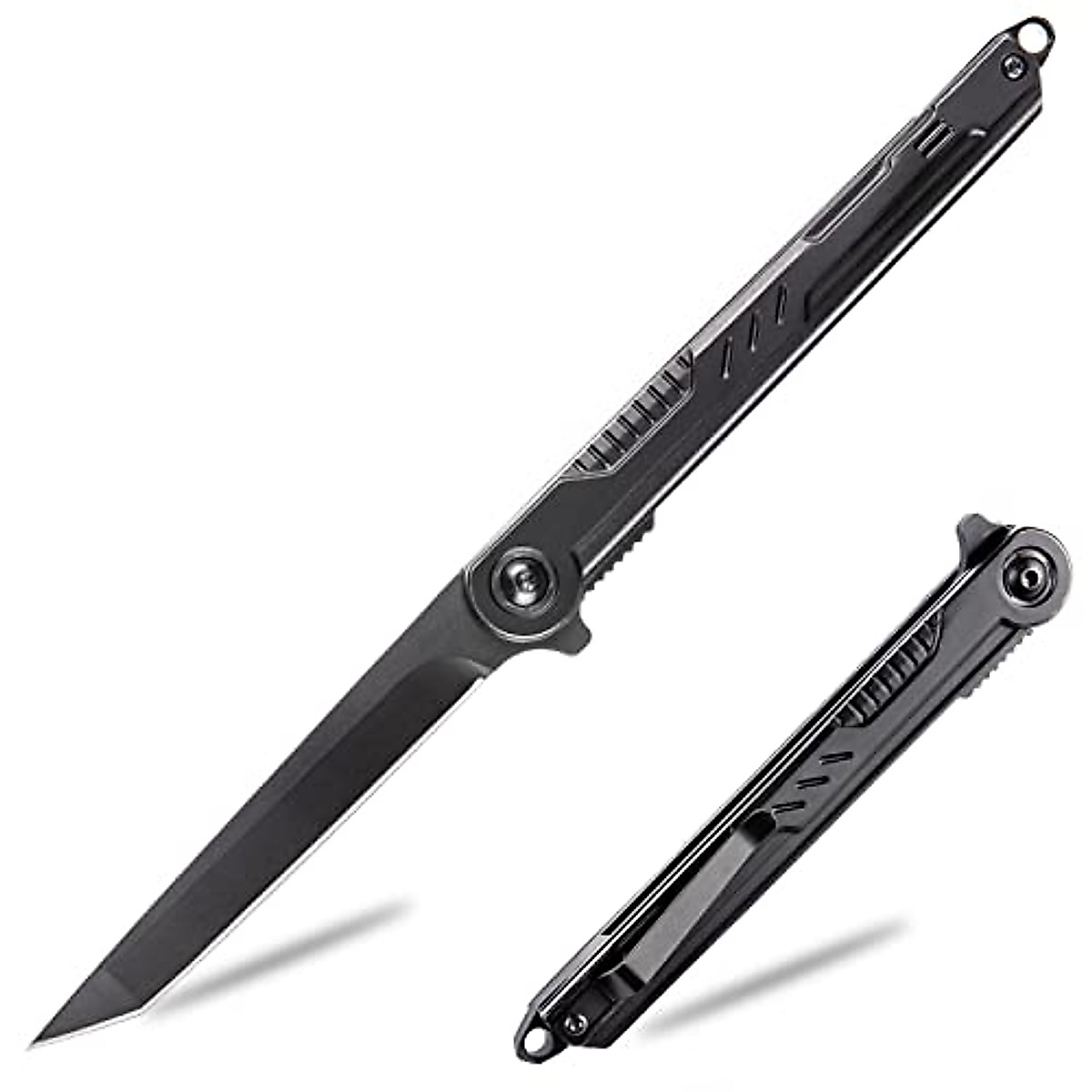 Folding Pocket Knife for Men,EDC Knife with Clip and Glass Breaker,Slim Gentleman's Knife with Tanto Blade for Outdoor Camping Hiking,Everyday Carry Portable Box and Letter Cutter(Black)