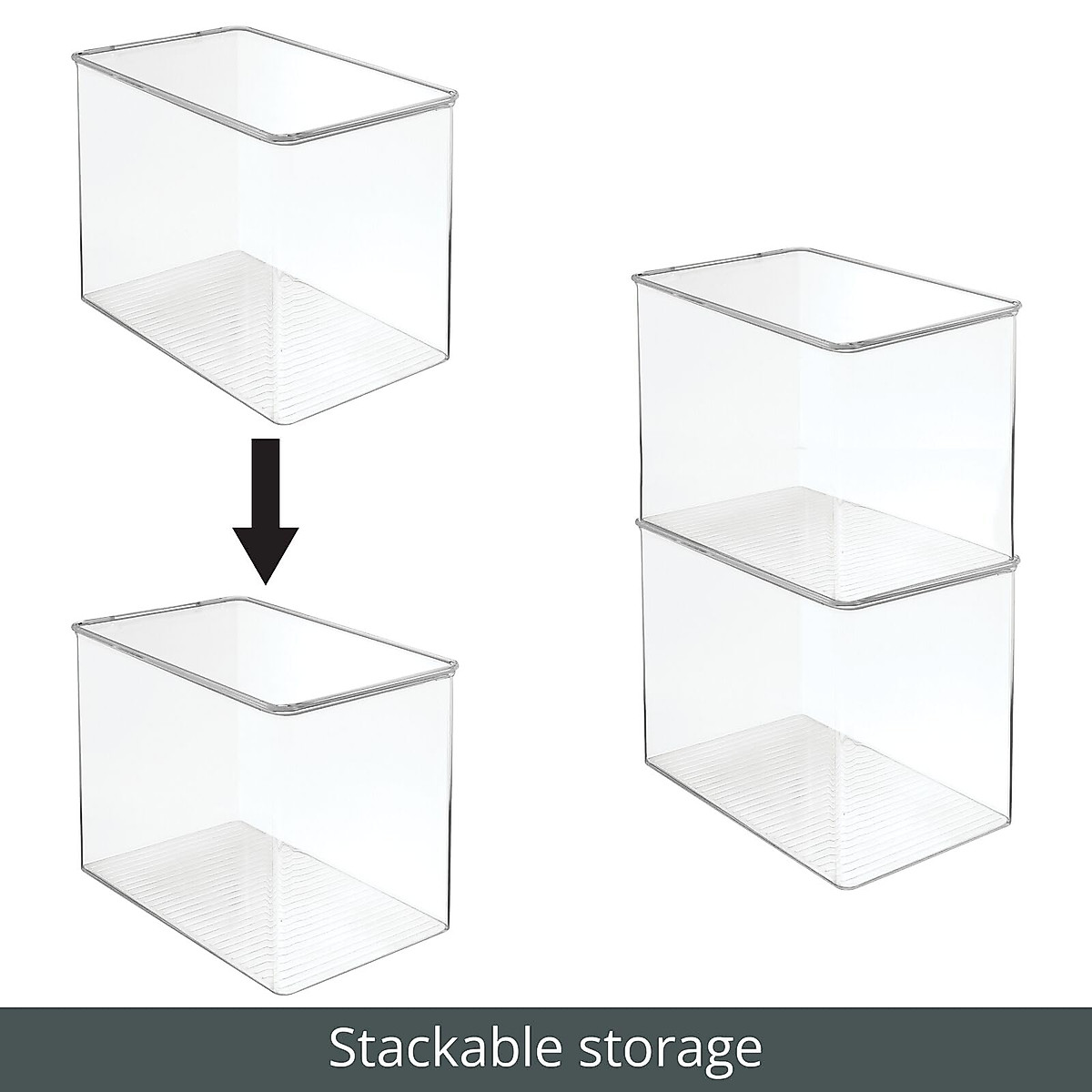 mDesign Stackable Plastic Closet Storage Container Shoebox with Hinge Lid - Individual Transparent Storage Organizer Containers for Shoes - Ligne Collection, Clear