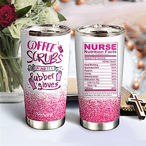 64HYDRO 20oz Coffee Scrubs and Rubber Gloves Nurse Nutrition Facts Inspiration Motivation Tumbler Cup with Lid, Double Wall Vacuum Sporty Thermos Insulated Travel Coffee Mug - THA0503002Z