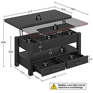 Rolanstar Coffee Table Lift Top, Multi-Function Convertible Coffee Table with Drawers and Hidden Compartment, Coffee Table Converts to Dining Table for Living Room, Home Office,Black