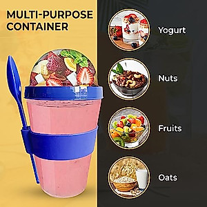 Minial Wave Pack of 4 Yogurt Parfait Cups with Lids and Spoon - Portable and Reusable - Ideal for Breakfast, Snacks, and On-the-Go crunch cup - Versatile Set of Overnight Oats Containers with Lids
