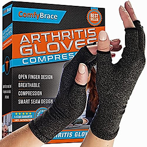 ComfyBrace Arthritis Hand Compression Gloves F.D.A. Comfy Fit, Fingerless Design, Breathable Moisture Wicking Fabric – Ease Muscle Tension, Relieve Carpal Tunnel Aches (Small)