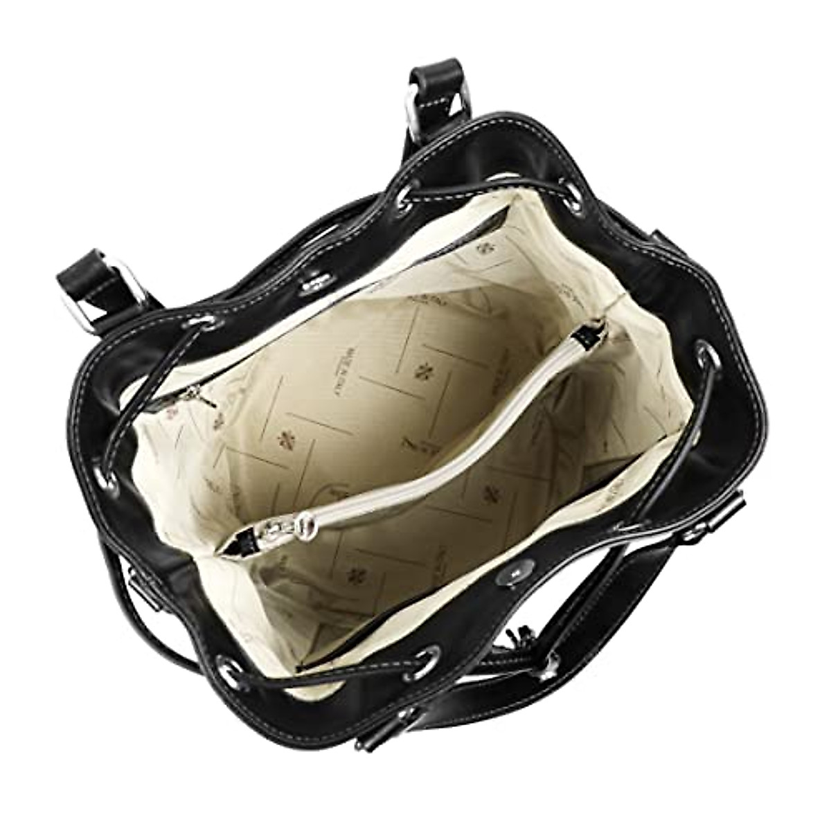 Time Resistance Leather Bucket Bag Full Grain Real Leather Tote Bag for Women (Black)