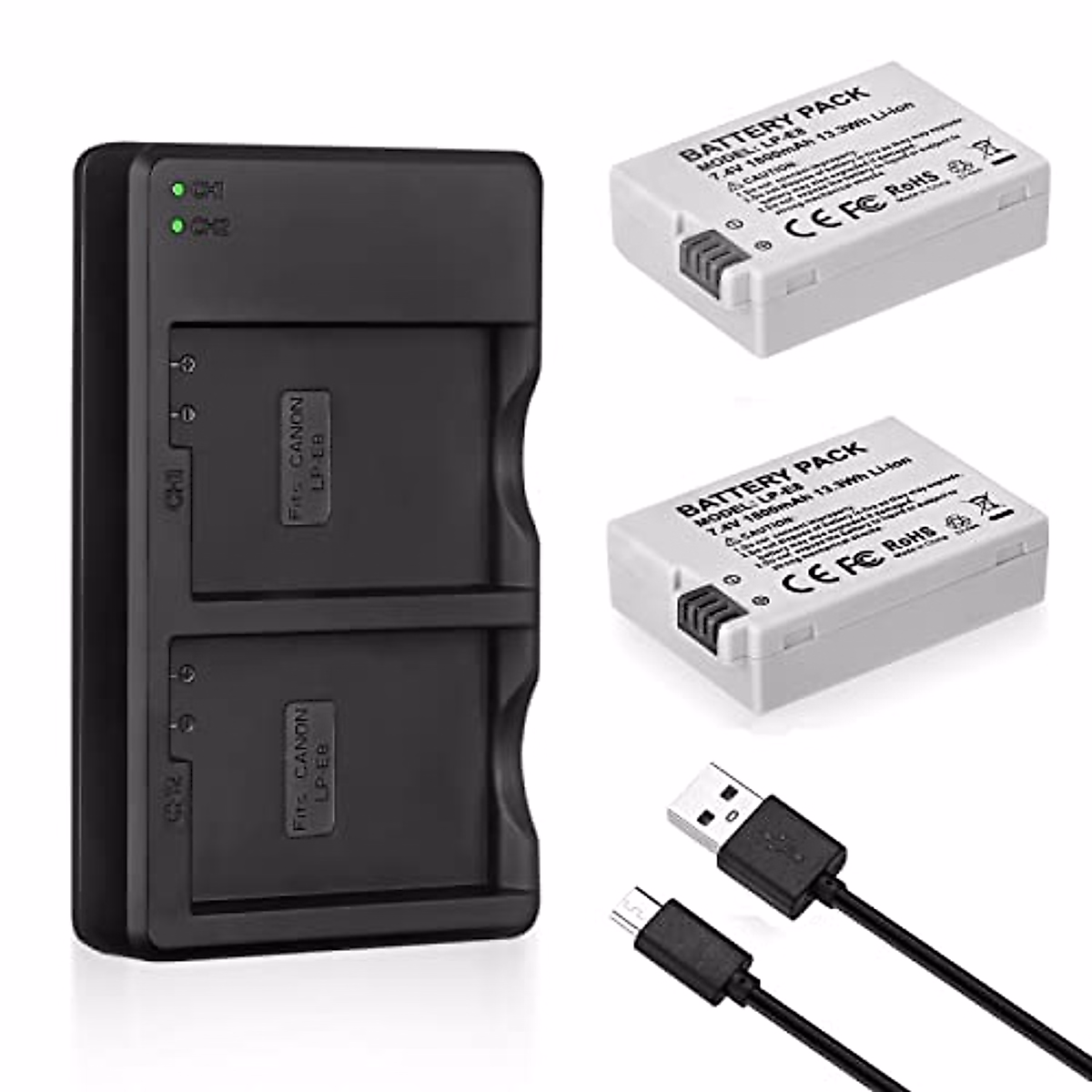 Powerextra 2 Pack Replacement Canon LP-E8 Battery with Dual Channel Charger Compatible with Canon EOS Rebel T3i, T4i, T5i, T2i, 550D, 600D, 650D, 700D, Kiss Digital X4, X5, X6i, X7i Camera
