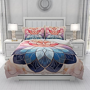 DiuuDi Boho Floral Duvet Cover King Size 3D Printed Multicolor Flowers Duvet Cover Set Bohemia Quilt Cover 3 Pcs Comforter Cover with 2 Pillowcases