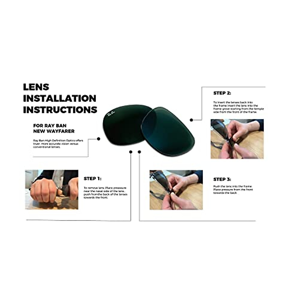 Original NEW RB2132 New Wayfarer Crystal Green Replacement Lenses 52MM + BUNDLE with Designer iWear Complimentary Care Kit