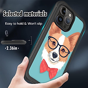LIVRER Compatible with Case for iPhone 14 Pro Max,Cute Shockproof Protection Cases for Women Girl,Non-Slip Dropproof Cover Case for iPhone 14 Pro Max 6.1inch,Corgi with Glasses and Bow tie